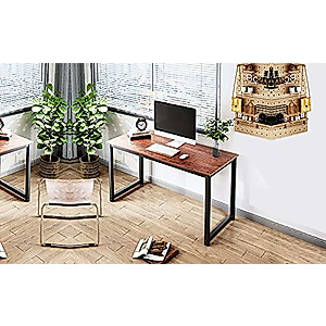 USHOW Computer Desk 63" Modern Simple Style for Home Office Bedroom Black Metal Frame and Large Workstation, Sandalwood Board Black Leg, Dark Rustic,Sandalwood