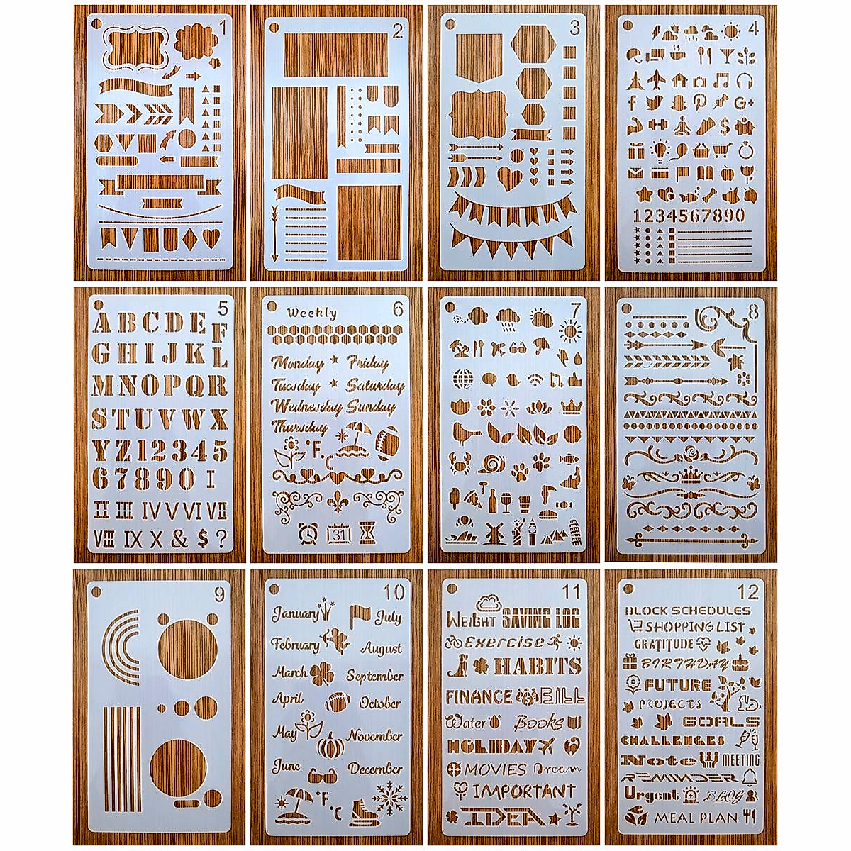 Journal Stencil Set for Dotted Journals, Journalling Supplies/Accessories Kit Includes Daily/Weekly/Monthly Calendars, Icon, Chart, Numbers,Shape