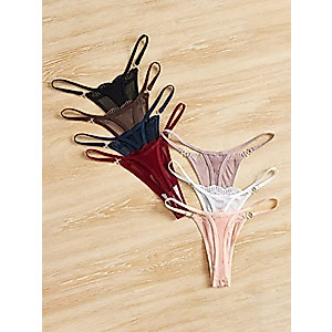 OYOANGLE Women's 7 Pieces Bow Low Rise Scallop Trim Thong Panties Contrast Lace Underwear Multicolor M