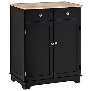 HOMCOM Double Door Sideboard Buffet Cabinet, Kitchen Cabinet, Coffee Bar Cabinet with 2 Drawers, Adjustable Shelf for Living Room and Hallway, Black