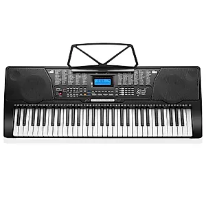 Ashthorpe 61-Key Digital Electronic Keyboard Piano with Full-Size Keys for Beginners, Includes Stand, Bench, Headphones, Mic and Keynote Stickers