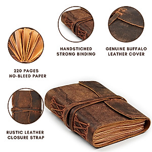 LEATHER VILLAGE Leather Bound Journal - Rustic Brown, 7"X5", 220 Pages - Vintage Blank Paper Diary for Writing, Drawing, Sketchbook, and Travel Notebook - Ideal for Women and Men