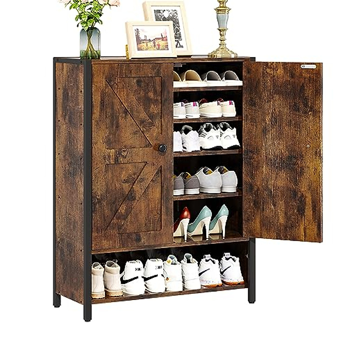 Homeiju Shoe Cabinet with Doors and Shelves,24 Pairs Entryway Shoe Storage Cabinet with Adjustable Shelves,6-Tier Free Standing Shoe Organizer Cabinet for Entryway (Rustic Brown)