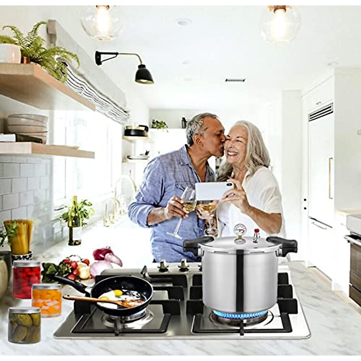 25 quart pressure canner cooker,Built-in luxury digital pressure gauge,Aluminum Explosion proof pressure cookers canners for canning,With1steaming tray Induction Compatible,Delivery from US warehouse