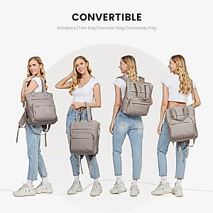 LOVEVOOK Laptop Backpack for Women 17 inch,Diamond Quilted Convertible Backpack Tote Laptop Computer Work Bag,Cute Womens Travel Backpack Purse College Teacher Carry on Back pack with USB Port,Nude