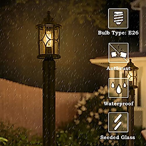zeyu Outdoor Post Lights Set of 2, Farmhouse Waterproof Lamp Post Light Fixtures for Patio 2 Pack, Black Finish with Seeded Glass Shade, ZX48P-2PK BK