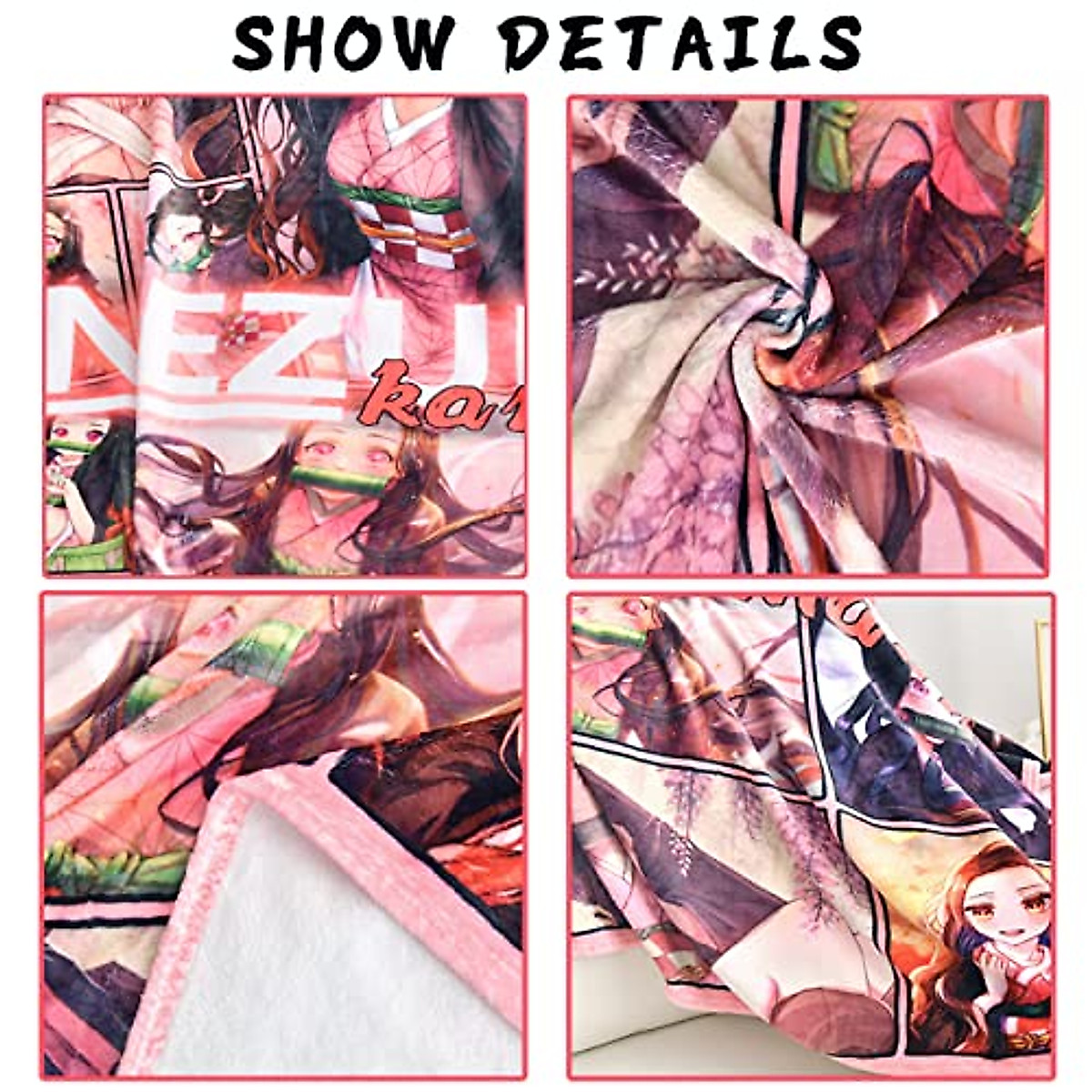 Nezuko Fluffy Blanket Anime Super Soft Throw Blankets Cozy Flannel Gift Blanket for Kids Adults All Season(50" X 60")