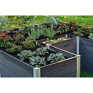 Vita Urbana 6 Foot x 6 Foot Embossed Vinyl Keyhole Garden with Composting Basket, Slate Grey, Gray, Woodgrain, PVC, BPA and Pthalate Free, VT17607
