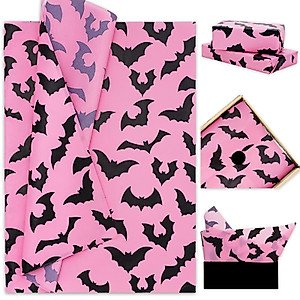 Whaline 100Pcs Pink Bat Tissue Paper Bulk Pink Wrapping Paper Bulk Black Bat Decorative Gift Wrapping Tissue Paper DIY Craft Paper for Halloween, 14 x 20 Inch