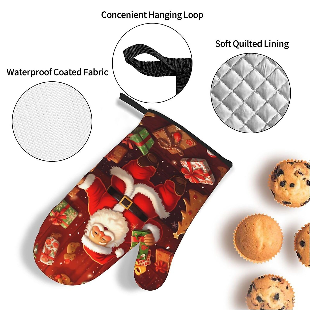 Oven Mitts and Pot Holders Set of 4 Happy Christmas Print Kitchen Oven Glove Fashion Heat Resistant Oven Gloves Set for BBQ Grill Baking Cooking Oven Microwave