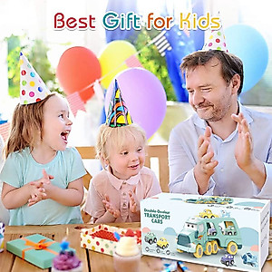 Truck Car Toys for 3 4 5 6 Year Old Boys and Girls, PEGOVANLY 7 in 1 Friction Power Play Vehicles in Transport Carrier Truck, Christmas Birthday Gifts Toddler Toys for Kids Aged 3+