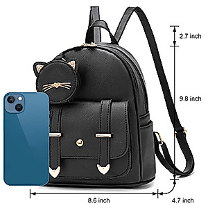I IHAYNER Girls Fashion Backpack Mini Backpack Purse for Women Cute Leather Small Backpack Purse for Teen Girls Bookbag Satchel Bags Black