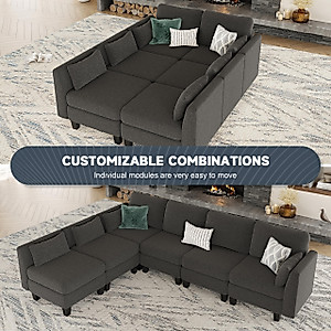 Modular Sectional Sofa, Convertible U Shaped Sofa Couch with High Density Memory Foam, 6 Seat Comfy Modular Sofa Couch for Living Room, Modern U Shaped Sectional Sofa (Darkgray)