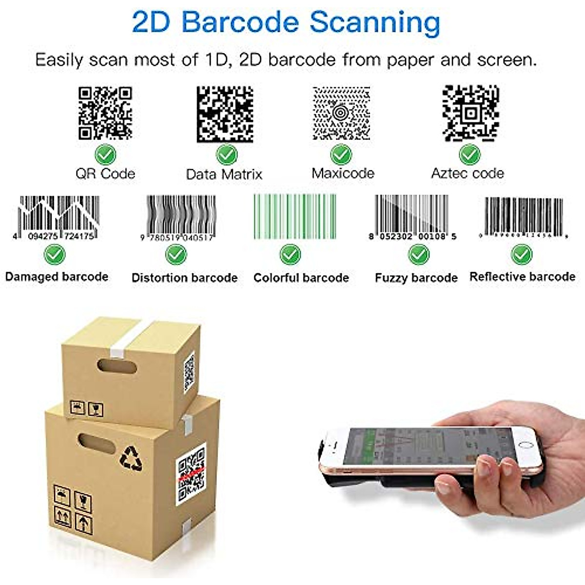 Upgraded Eyoyo QR Code Scanner Bluetooth Android Barcode Scanner, Portable Back Clip Wireless 1D 2D UPC ISBN Inventory Barcode Reader PDF417 Data Matrix Code Compatible with iPhone, Android Phone