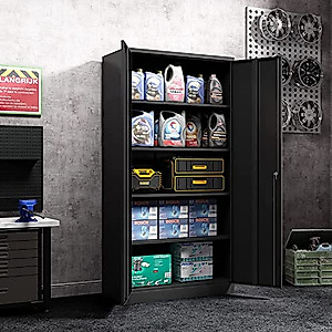 Aobabo 72 Inch 4 Adjustable Shelves Metal Office Storage Filing Cabinet with Swing Handle Lock 3 Point Locking Mechanism and 2 Keys, Black