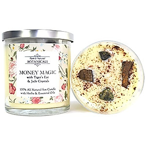 Money Magic Pure & Natural Soy Candle 10 oz 100% All Natural & Non Toxic with Crystals, Herbs & Essential Oils. | Prosperity, Wealth, & Abundance Rituals | Wiccan Pagan