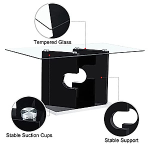 LFVFFA Glass Dining Table, Dining Table and Chairs Set,63" Glass Dining Room Table Set for 6-8，Modern Dining Room Furniture Set,for Dining Room，Kitchen (Double Black+63'', Single Table)