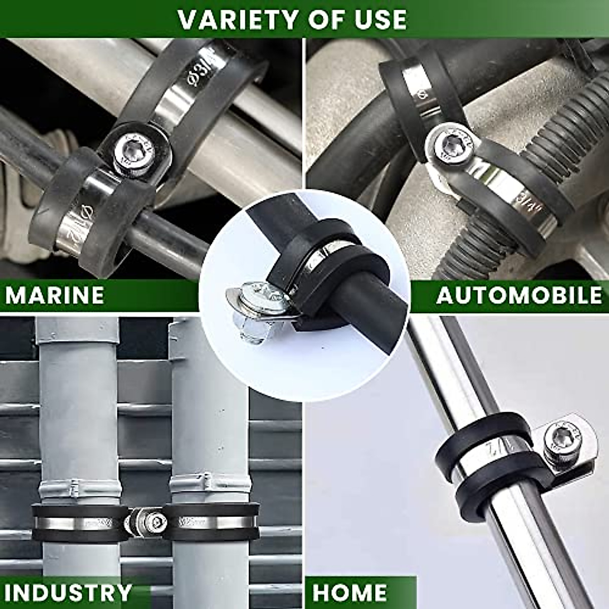 Brexxty 52 PCS Cable Clamps Assortment kit—304 Stainless Steel Wire Clamps of 6 Sizes—1/4" 5/16" 3/8" 1/2" 5/8" 3/4"—To Bundle, Clamp, & Protect Wires, Pipes, & Cables
