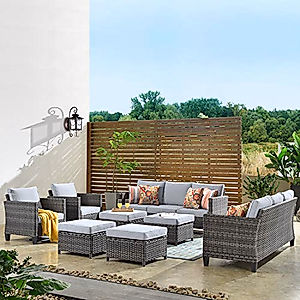 ovios Patio Furniture Set 8 PCS High Back Sofa Outdoor Conversation Sets All Weather Wicker Rattan Sectional Sofa Set Couch and Chairs Garden Backyard Porch (Grey)