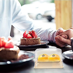 GANAZONO 100pcs Mini Moon Cake Boxes Clear Plastic Square Round Cupcake Boxes Dome Cake Container Bakery Carrier for Muffins Dessert Golden