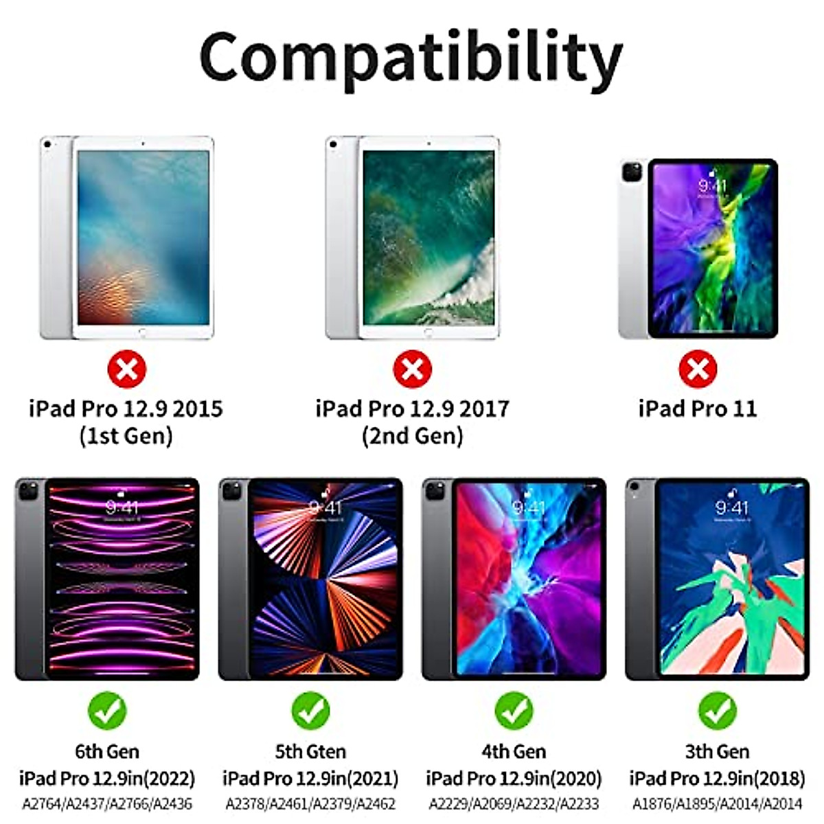 BuKoor iPad Pro 12.9 inch Case 6th Generation (2022) 5th/4th/3rd Generation (2021/2020/2018) with Pencil Holder, Auto Sleep/Wake,Vegan Leather Smart Cover (Black)