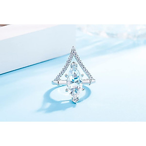 925 Sterling Silver Creative Sparkling Teardrop Shaped Sparkling Diamond Ring AAA Cubic Zirconia Promise Ring CZ Teardrop Halo Ring Eternity Engagement Wedding Rings Women's Ring Size 6-10 588 (10)