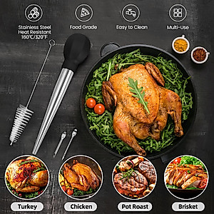 SCHVUBENR Large Turkey Baster with Cleaning Brush & Needle - Stainless Steel Baster Tool for Cooking - Easy to Use and Clean - Heavy Duty Baster Syringe - Flavor Meat Poultry, Beef, Chicken(Black)