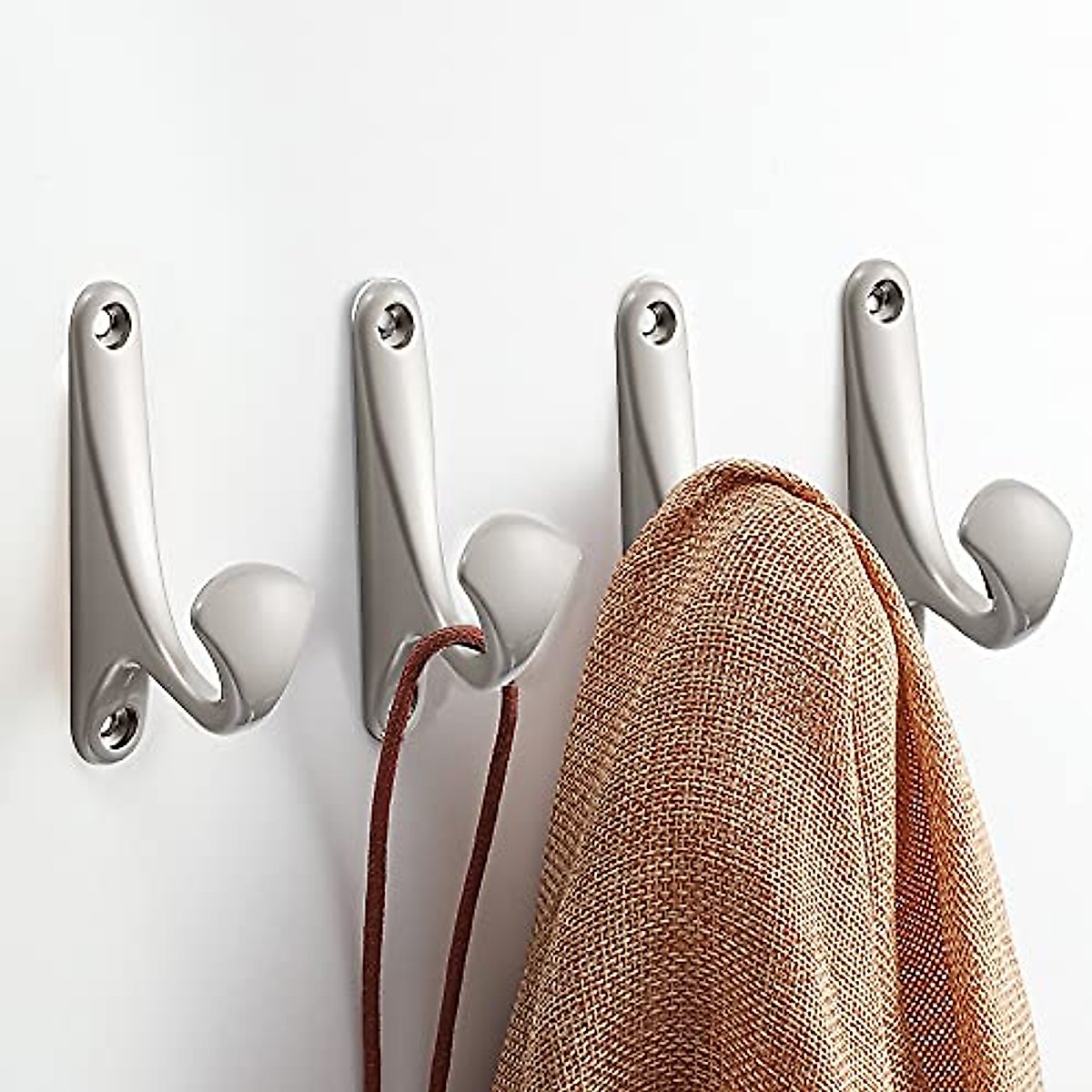 Wall Hooks 4pack Towel Hooks Zinc Alloy Integrated Single Hook Rust-Resistant/Corrosion Resistant/Long Using Life（Silver）