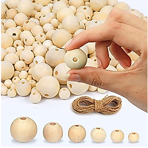 Innovative Offer 510 Pcs Wooden Beads with Jute Twine, 6 Sizes Unfinished Wood Beads for Crafts with Holes - 8, 10, 12, 14, 16, 20 mm Beads for Jewelry Making, Garland, Home/Farmhouse Decor and DIY