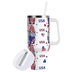ODAWA Large Fall Insulated Tumbler with Lid and Straw, Cute Gnomes Usa Flag Double Wall Insulated Tumbler