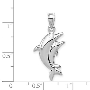 14k White Gold Dolphin Pair Pendant 28mm 14mm style K6028