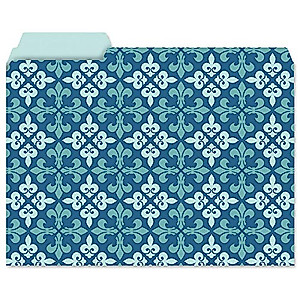 Coastal Blues File Folder Value Pack - Set of 24 File Folders with Staggered Tabs, 6 Designs, Graphic Geometric Print, Office Supplies, Letter Size,  9 ½  x 11 ¾ Inches