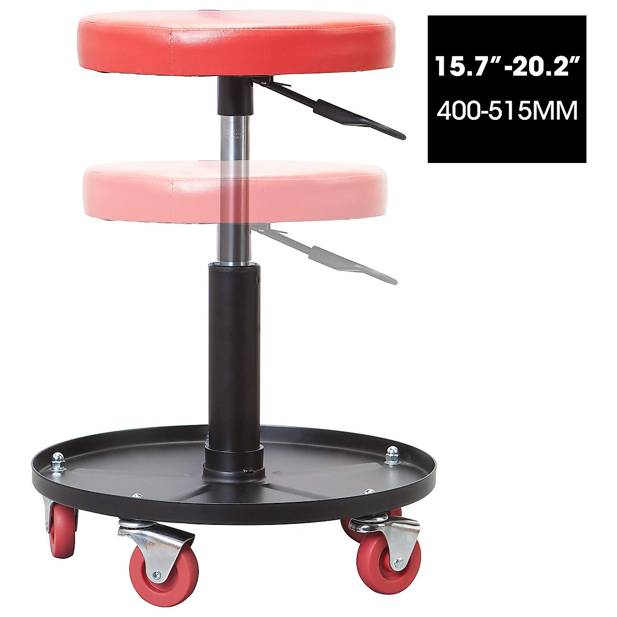 BIG RED ATRHL6201R Torin Heavy Duty Rolling Pneumatic Creeper Garage/Shop Seat: Padded Adjustable Mechanic Stool with Tool Tray Storage, Red Large,15.36" D x 15.36" W x 4.73" H