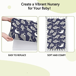 Shark Themed Fitted Crib Sheet,Standard Crib Mattress Fitted Sheet Soft Toddler Mattress Sheet Fitted -Crib Mattress Sheet or Toddler Bed Sheet,52“ x28“,Dark Indigo and Pale Taupe
