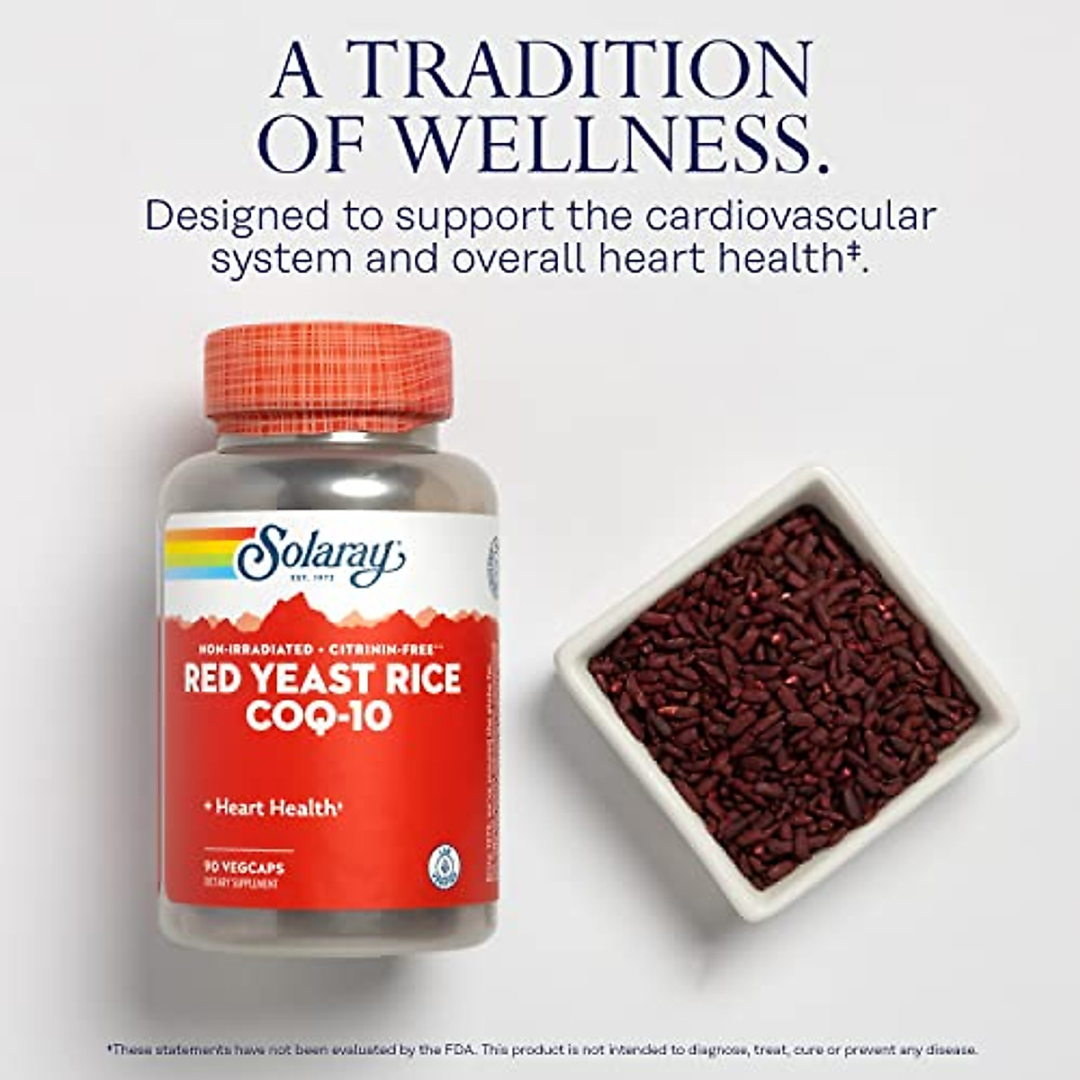 SOLARAY Red Yeast Rice Plus CoQ-10 & No-Flush Niacin Vitamin B-3, Healthy Heart & Cardiovascular Support, Non-Irradiated & Citrinin Free, 60 Day Money Back Guarantee, 90 Servings, 90 VegCaps