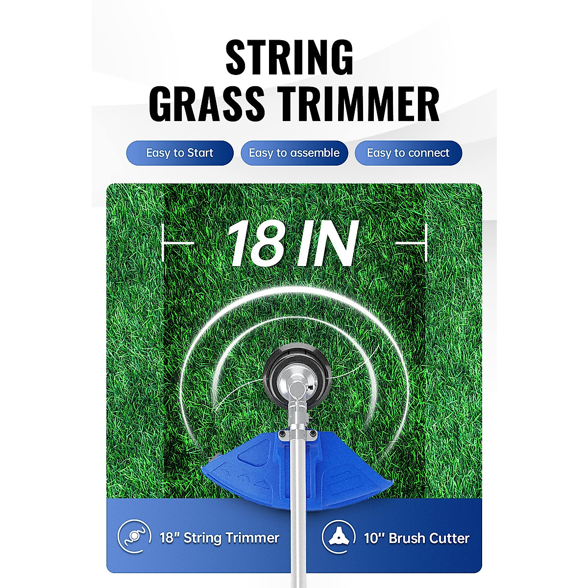 WILD BADGER POWER 52cc Weed Wacker Gas Powered, 3 in 1 String Trimmer/Edger 18'' with 10'' Brush Cutter,Rubber Handle & Shoulder Strap Included