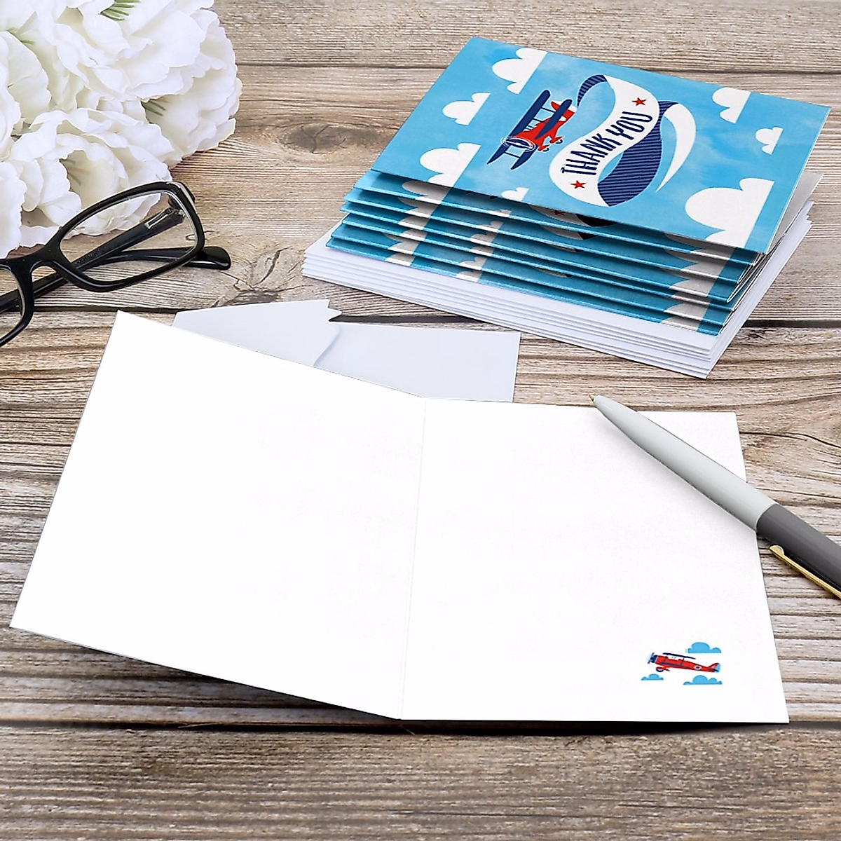 Big Dot of Happiness Taking Flight - Airplane - Vintage Plane Baby Shower or Birthday Party Thank You Cards (8 count)
