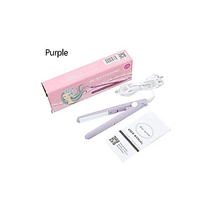 Flat Iron Mini Hair Straightener and Curler 2 in 1 for Ceramic Tourmaline Plate Beauty Heating Salon (US Plug Purple)