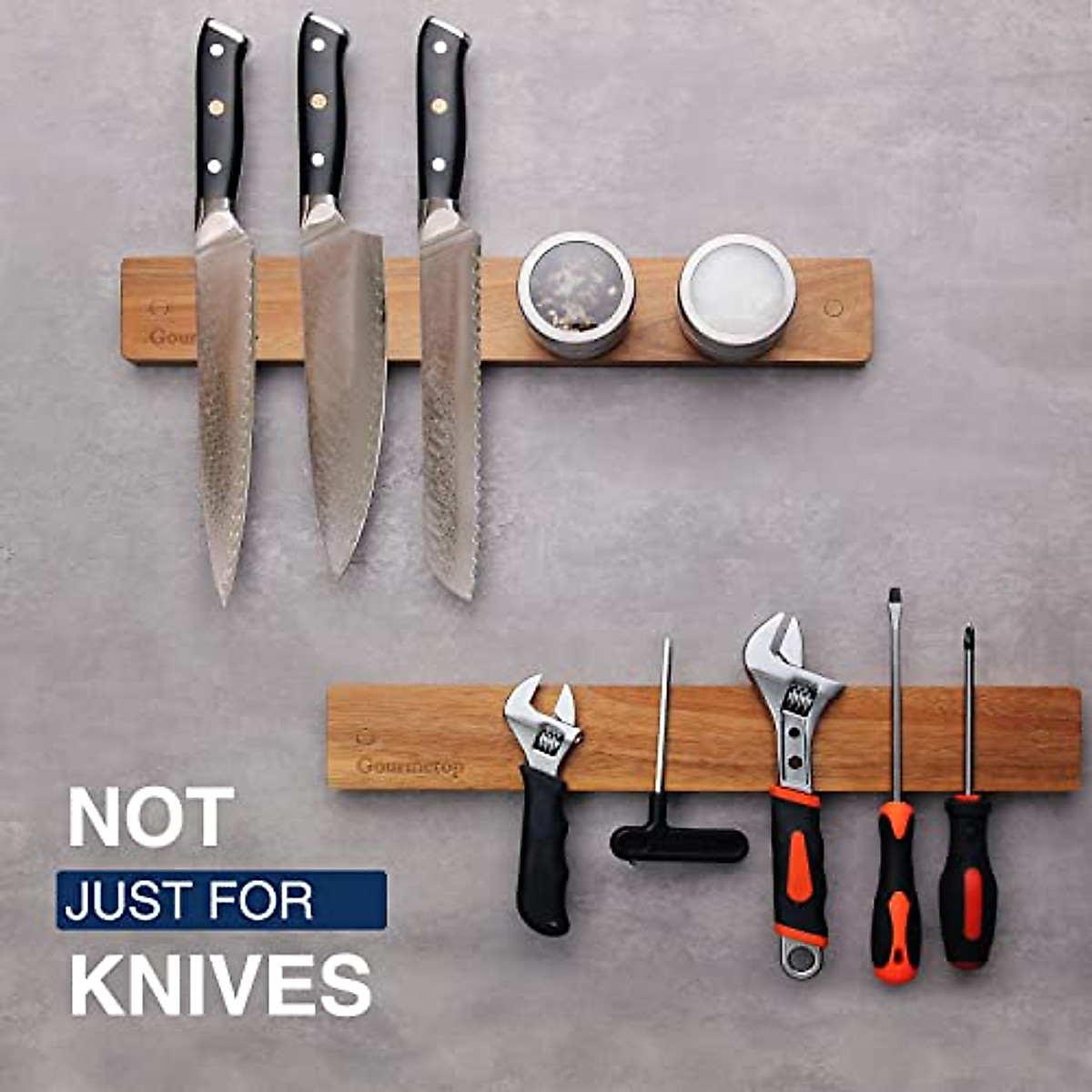 Gourmetop Magnetic Knife Holder for Wall, Knife Magnetic Strip No Drilling 16 Inch, Kitchen Magnetic Knife Holder for Refrigerator, Wood Magnetic Knife Rack/Bar for Fridge