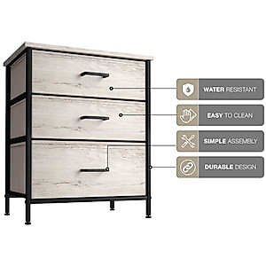 Sorbus Nightstand Dresser with 3 Faux Wood Drawers - Bedside Table Chest with Storage, Steel Frame, Wood Top, Easy Pull Fabric Bins for Bedroom, Living Room, Closet & Dorm Furniture Lamp Stand