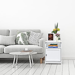 SHW End Table with Shelf and Storage, White