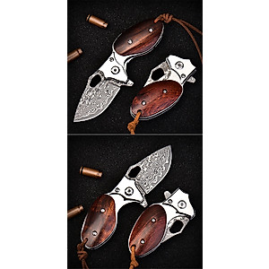 KUNSON Small Folding Knife Pocket Knife Redwood Handle VG10 Damascus Steel Sharp Blade - Pocket Knife for Men - Best Partner for Camping Hunting Fishing - EDC and Outdoor Gear