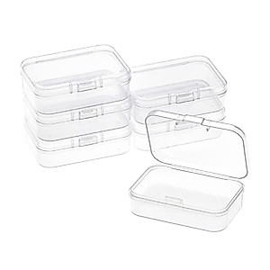 ISKYBOB 6 Packs Rectangle Small Clear Plastic Storage Containers Box Case with Hinged Lid Crafts Organizer for Crayons, Bobby Pin, Beads (2.6 x 1.8in)