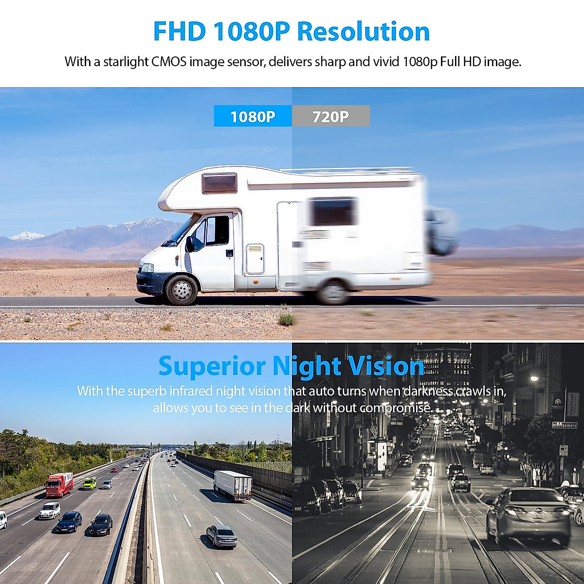 Magnetic Solar Wireless Backup Camera 1080P 7" DVR Monitor, Rechargeable RV Camera Wireless System for Hitch Towing Travel RV Camper 5th Wheel, Built-in 9600mAh Battery & Solar Panel -ZEROXCLUB BD701