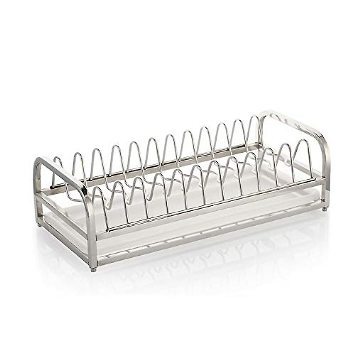 STRAW Single Tier Dish Drainer With Drip Tray Desktop Bowl Rack Kitchen Storage 304 Stainless Steel Acrylic Footpad Height Adjustable