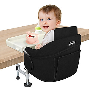 Hook On High Chair: Portable Travel High Chair with Backrest Board for Baby and Toddler, Foldable Clip on High Chair with Removable Dining Tray and Storage Carrying Bag for Indoor Outdoor (Black)