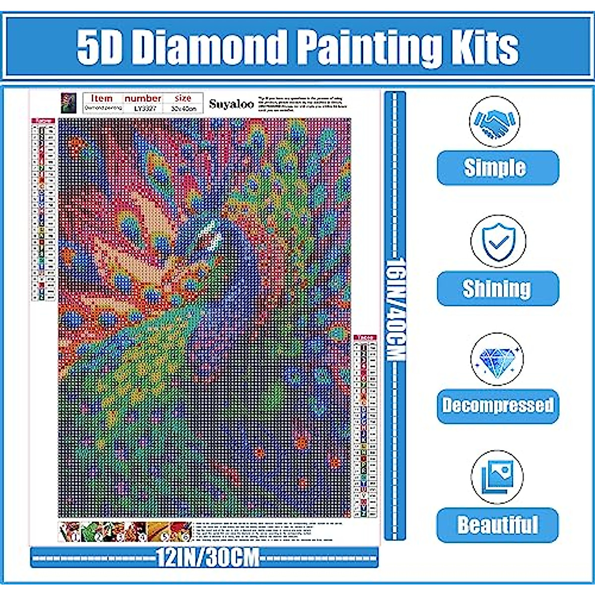 Suyaloo 5D Diamond Painting Kits for Adults - Peacock Diamond Art Kits for Adults Kids Beginner,DIY Animals Round Full Drill Paintings with Diamonds Gem Art for Adults Home Wall Decor 11.8x15.7inch