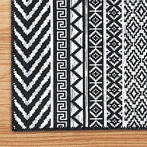 Fashionwu Machine Washable Rug 2x12 Runners for Hallway, Boho Bathroom Rug Low Pile Geometric Area Rug Black and White Rug for Entryway Non-Slip Throw Rugs for Indoor Entry Rug for Bedroom, 2x12 Feet