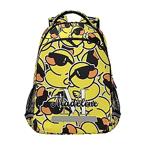 MCHIVER Rubber Duck Sunglasses Personalized Kids Backpack Custom for Boys & Girls 16.7 Inch School Backpack for Teen with Adjustable Buckle Backpacks for School & Picnic