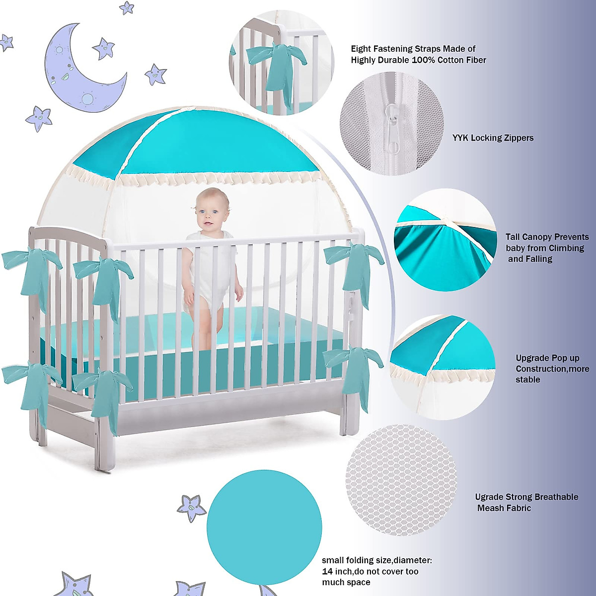 Baby Crib Tent Cover to Keep Baby from Climbing Out, Pop Up Safety Crib Net Canopy for Boys,Girls,Toddler, Mesh Mosquito Net for Crib,Baby Bed,Crib Height Extender to Keep Infant in (Emerald)